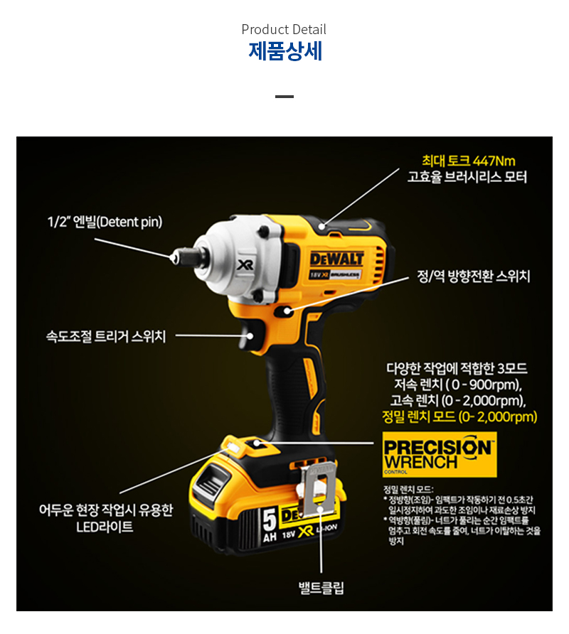 선일공구 디월트 충전임팩렌치 DCF894P2 18V 5.0Ah 미드토크